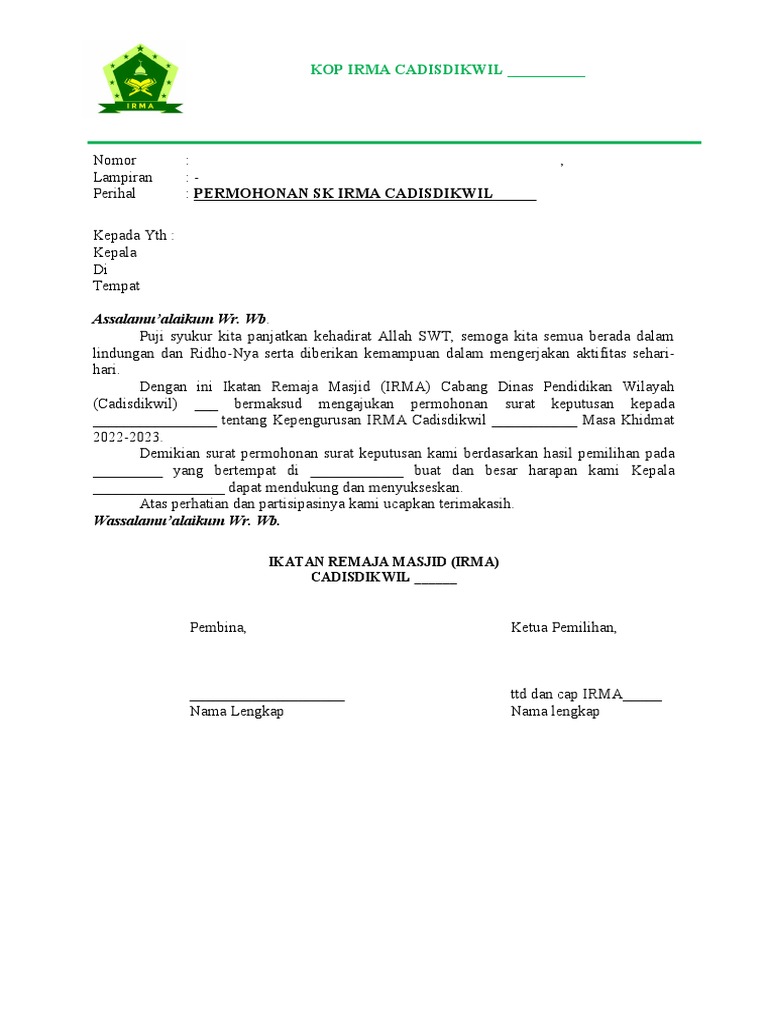 Format Permohonan SK IRMA | PDF