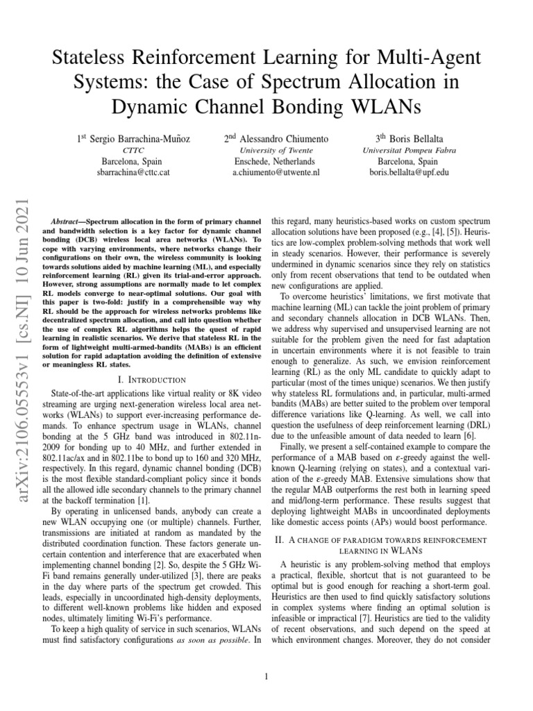 Stateless Reinforcement Learning | PDF | Ieee 802.11 | Learning