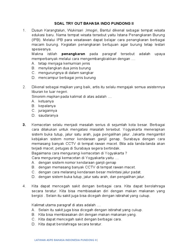 Soal Try Out Bahasa Indonesia | PDF