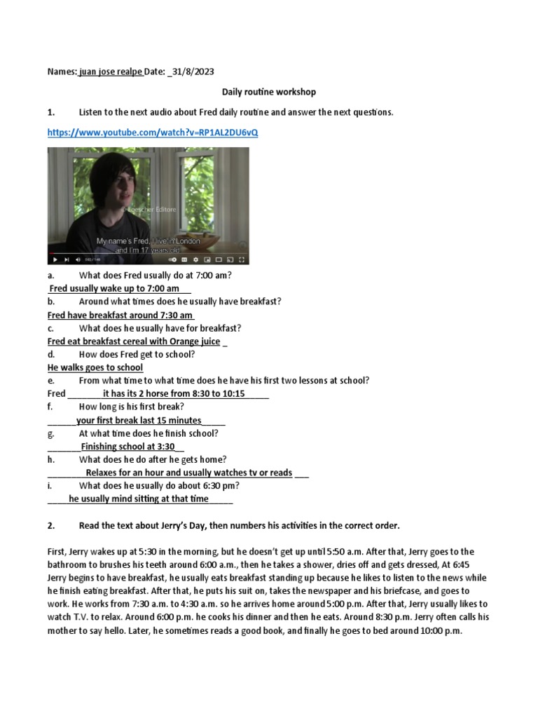 Daily Routine Learning Guide | PDF