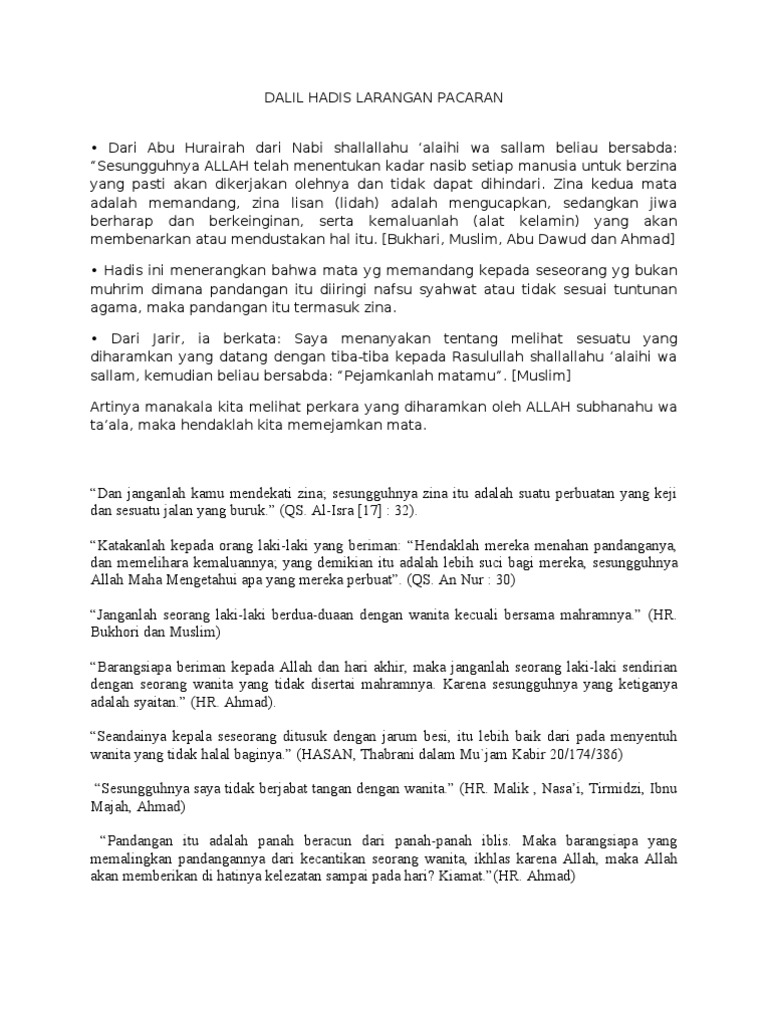 Dalil Hadis Larangan Pacaran | PDF