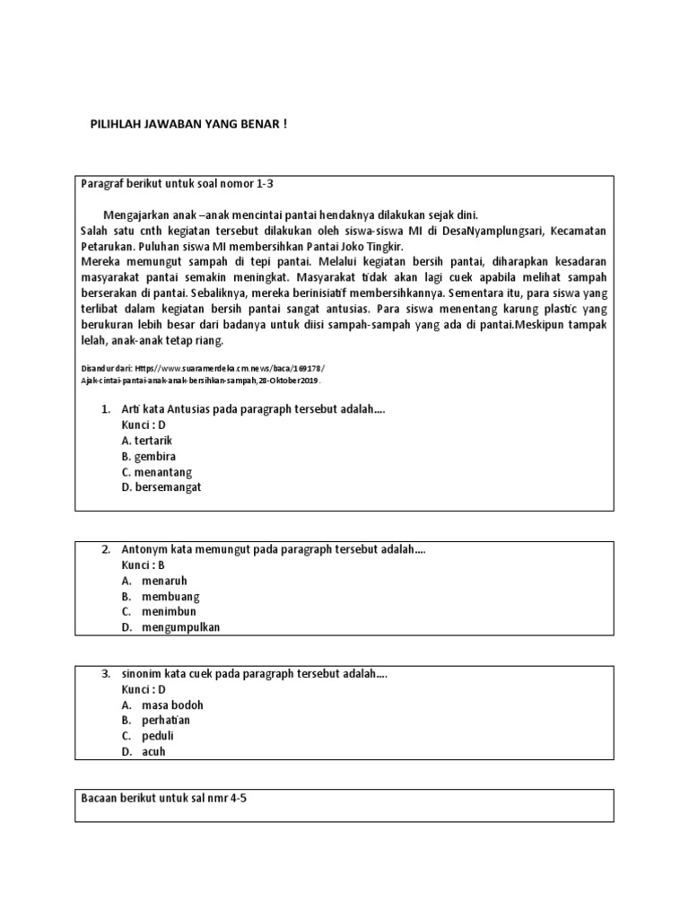 Soal BI UM MI 6 | PDF | Perjalanan