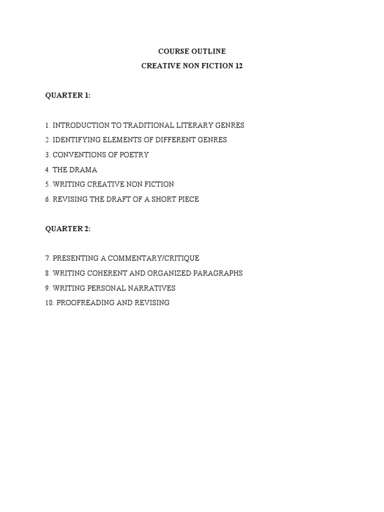 Creative Non Fiction Course Outline | PDF