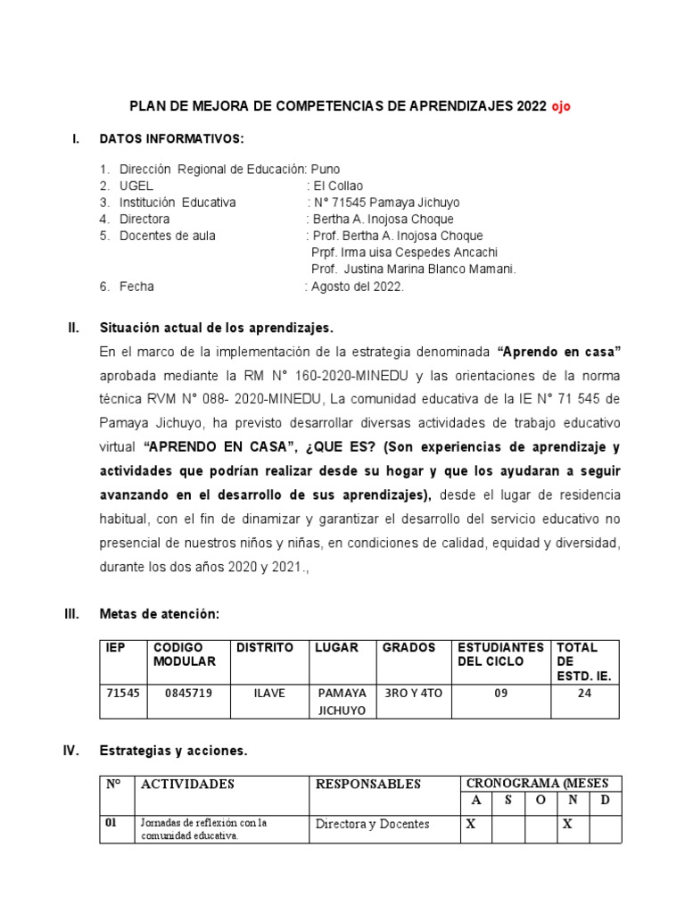 Plan de Mejora Del Docente | PDF | Enseñando | Maestros