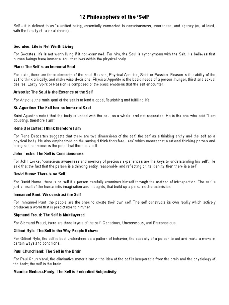 12 Philosophers on the Concept of Self | PDF | Philosophy | Self ...