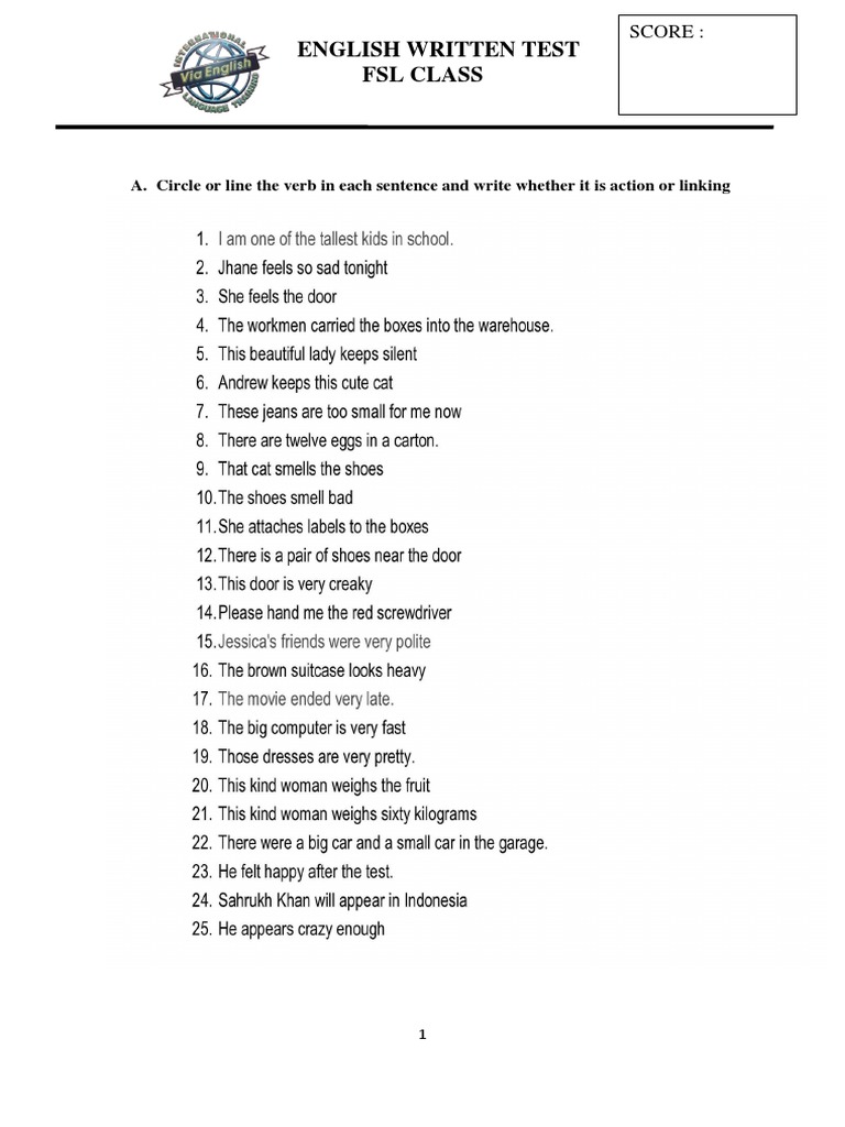 English Written Test for FSL Class | PDF | Language Arts & Discipline