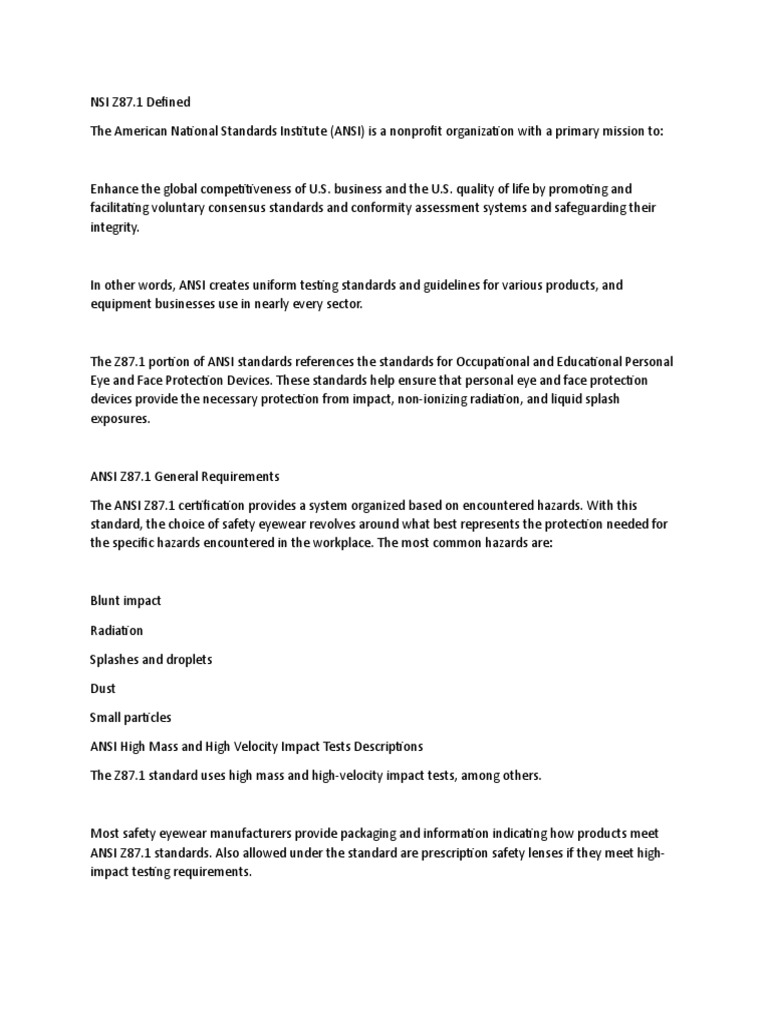 Ansi Z87.1 | PDF