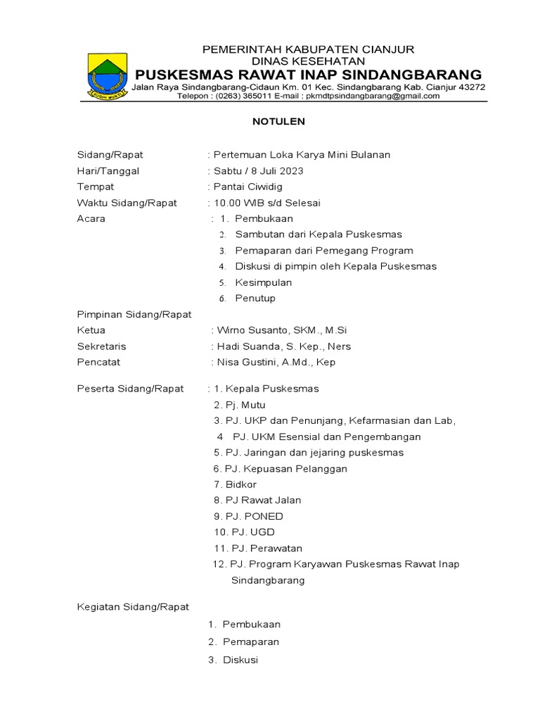 Notulen Lokbul Bulan Juli 2023 | PDF
