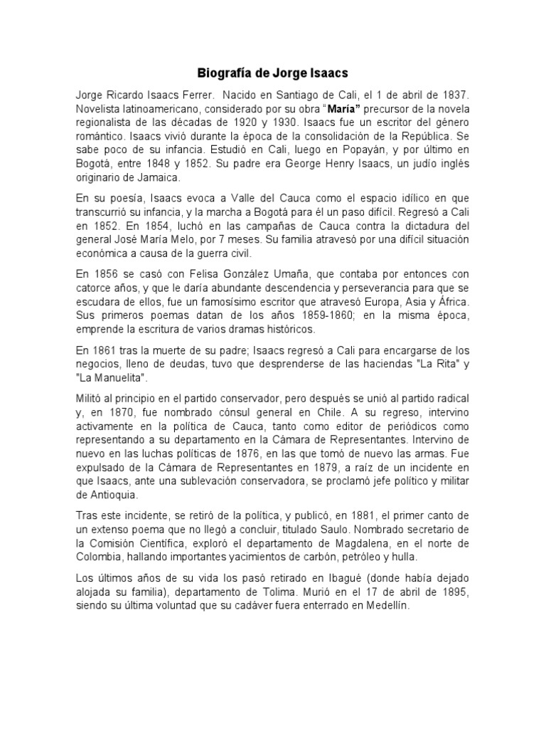 Biografia de Jorge Isaacs | PDF