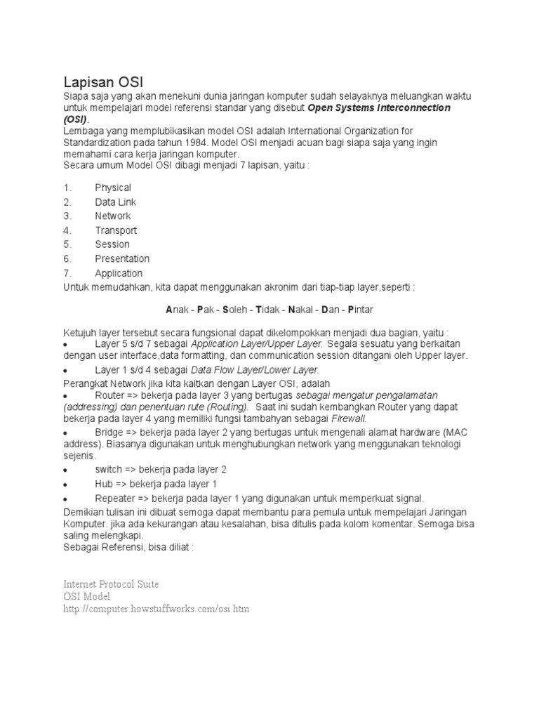Lapisan OSI | PDF | Komputer