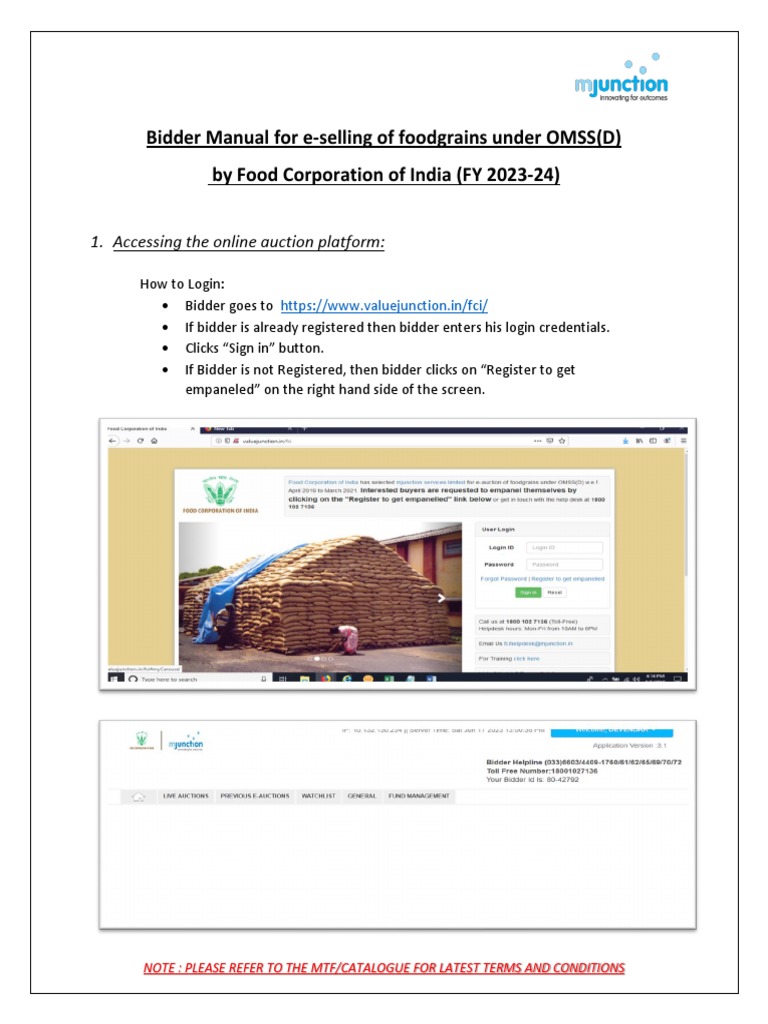 For Bidder - Manual For FCI OMSS (D) E - Auction FY 2023-24 | PDF ...