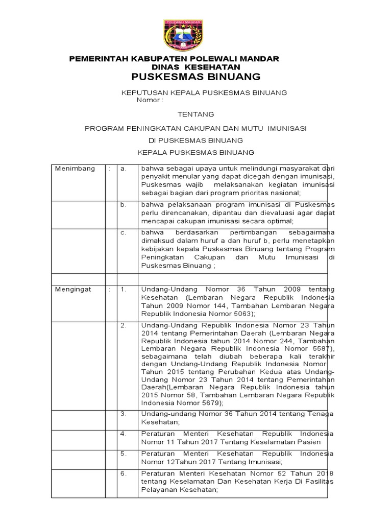 SK Tentang Program Peningkatan Cakupan Dan Mutu Imunisasi | PDF