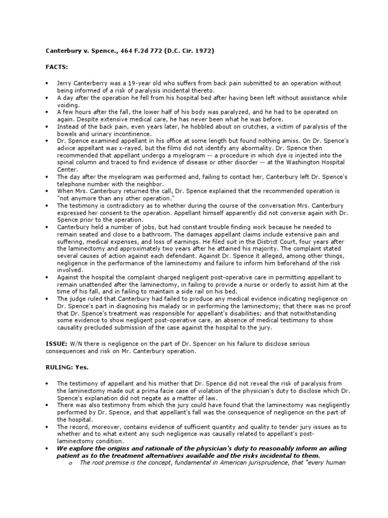 Negligence in Medical Disclosure Case | PDF | Negligence | Informed Consent