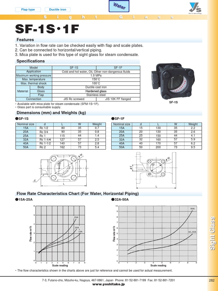 Yoshitake SF-1S 1F Sight Glass | PDF | Flow Measurement | Materials