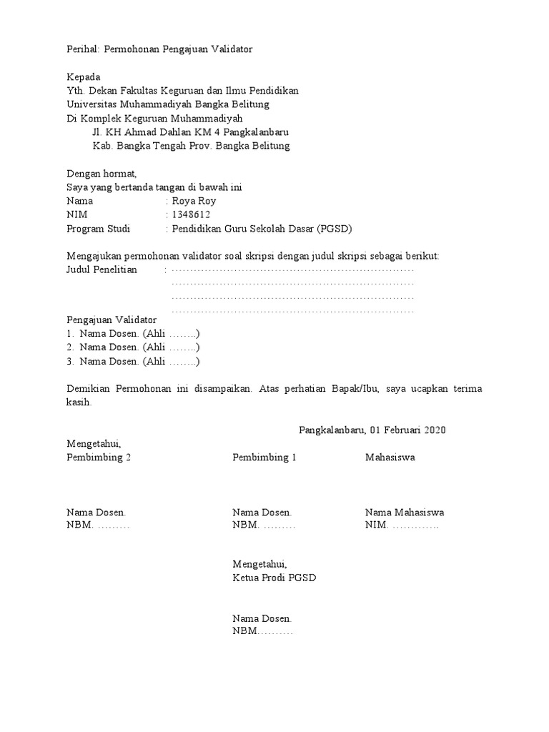 3. Permohonan Pengajuan Validator | PDF