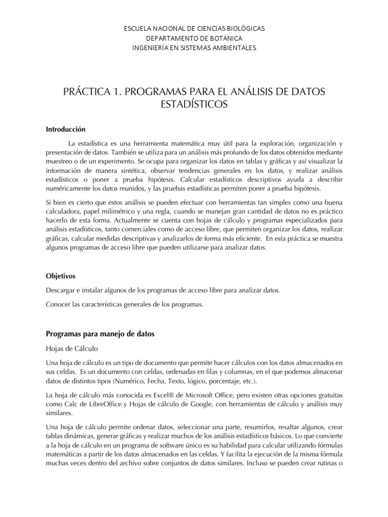Práctica 1 Programas para Análisis Estadístico | PDF | Hoja de cálculo ...