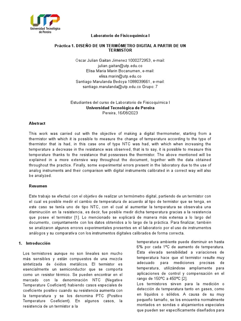 Informe De Laboratorio Fisicoquímica I Practica 1 Pdf Ingeniería De