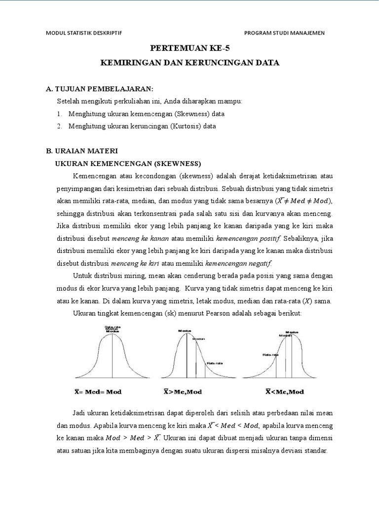 Pertemuan 5 - Kemiringan Dan Keruncingan Data | PDF