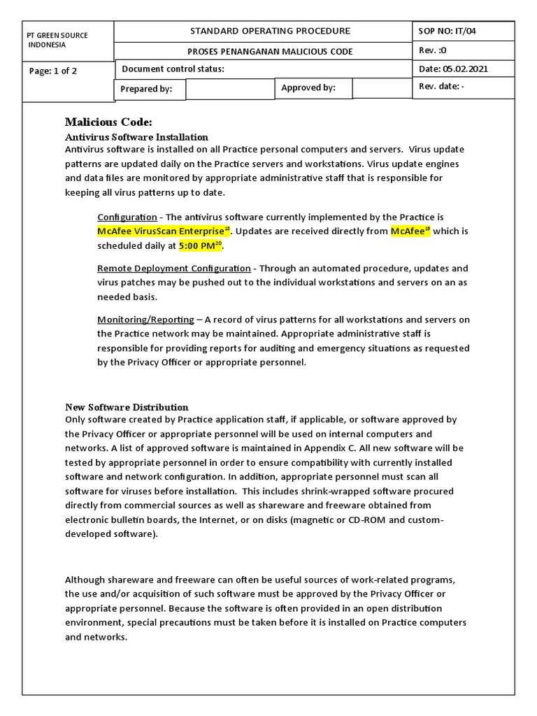 Malicious Code Handling SOP Guide | PDF | Computer Virus | Antivirus ...