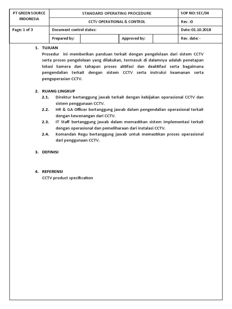 SOP Pengoperasian dan Kontrol CCTV | PDF