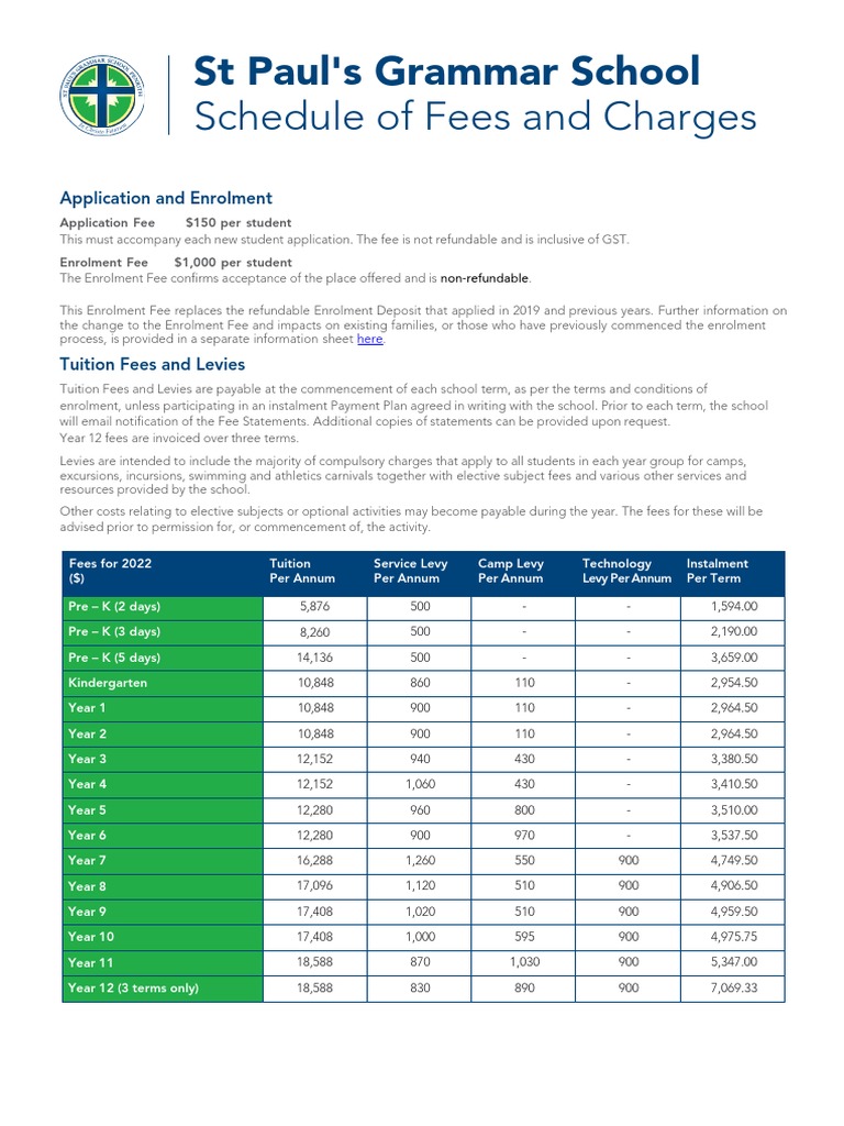 St Paul's College Tuition Fees Overview | PDF | Fee | Taxes