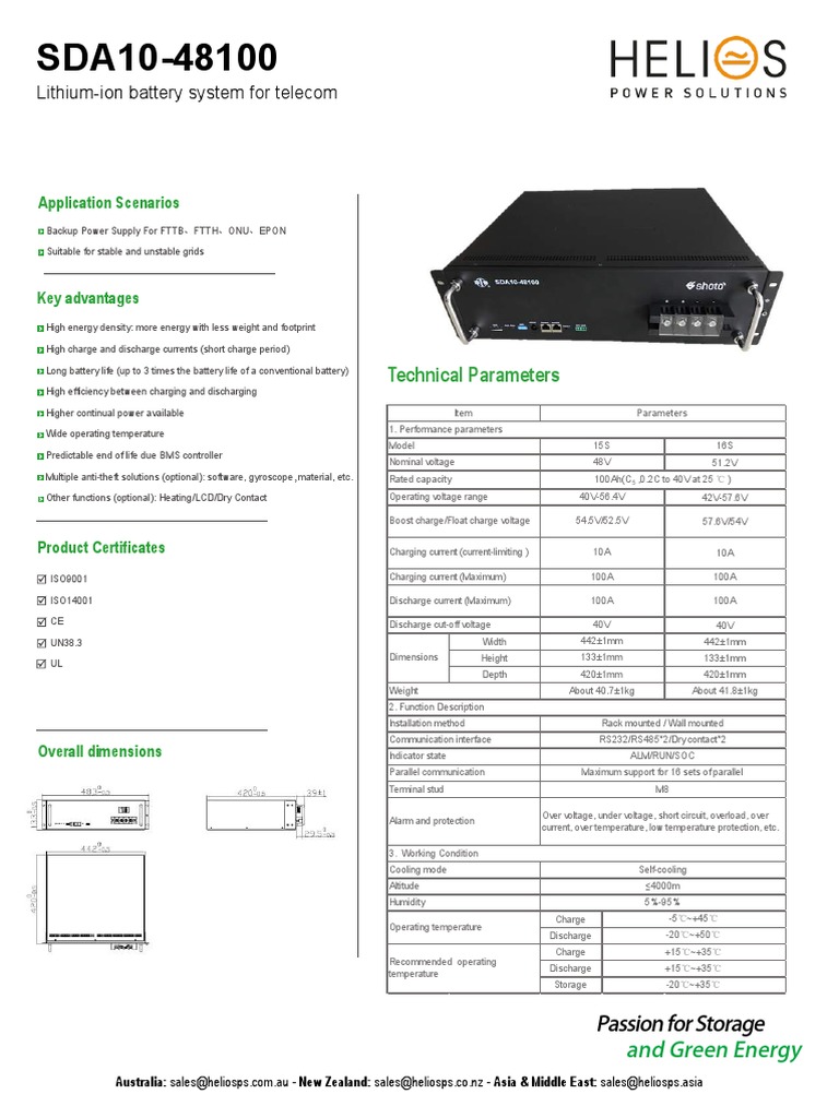 SDA10 48100 100ah 48V Lithium Ion Battery Datasheet | PDF