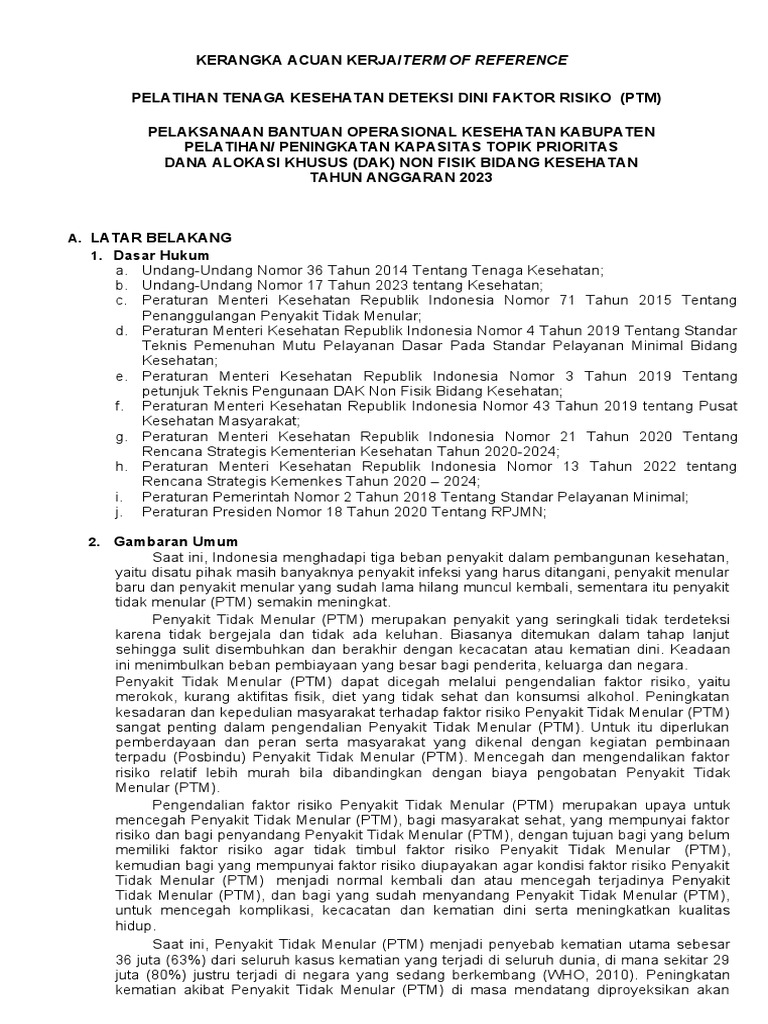 Kak Pelatihan Nakes Deteksi Dini Risiko PTM | PDF