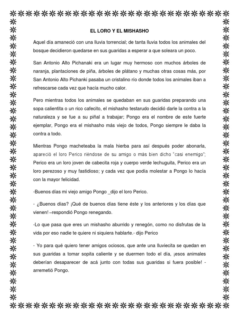 El Loro y El Mishasho Fábula-2023 Final | PDF