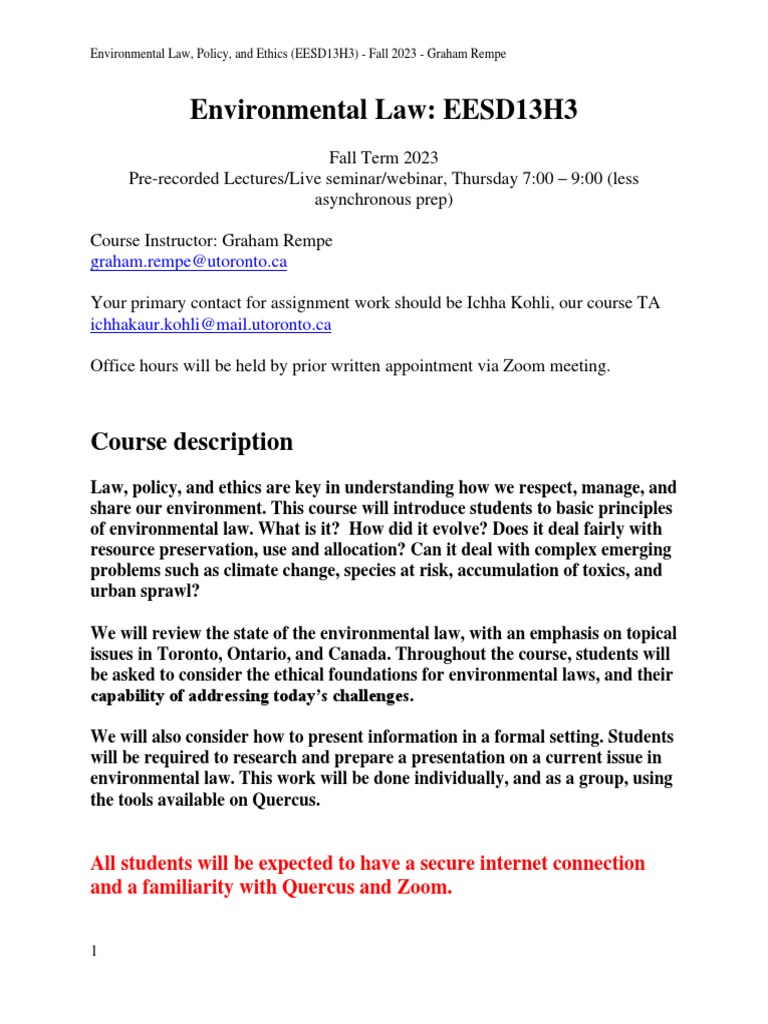 Environmental Law Course Overview 2023 | PDF | Plagiarism ...