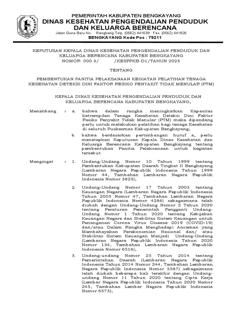 SK Panitia Pelatihan Nakes Deteksi Dini Risiko PTM | PDF SK Panitia Pelatihan Nakes Deteksi Dini Risiko PTM | PDF