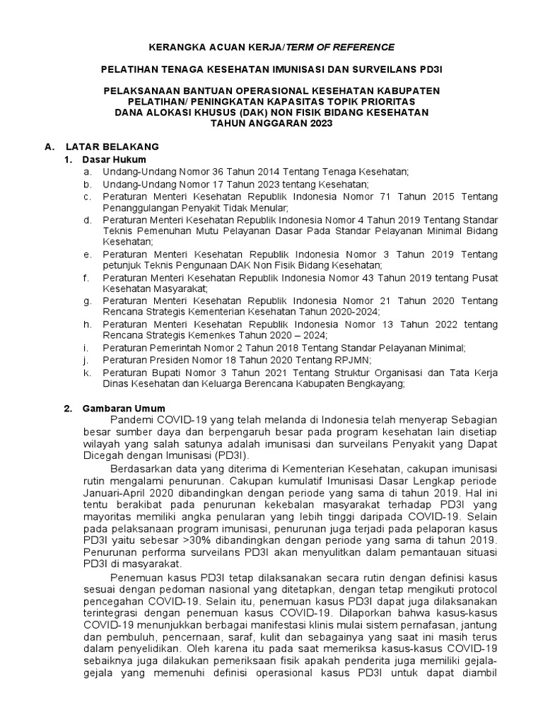 Kak Pelatihan Nakes Imunisasi & Survelans Pd3i | PDF