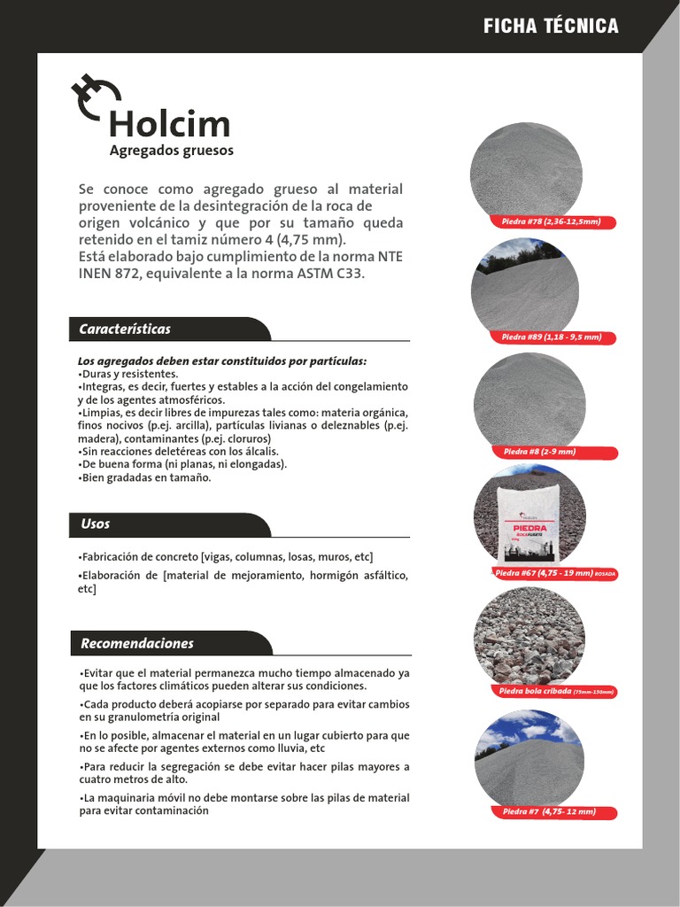 Holcim Ficha Agregados Gruesos | PDF | Hormigón | Materiales