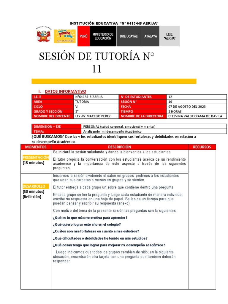 17 Sesión de Tutoria Analizando Mi Desempeño Academico | PDF | Cognición | Modificación de ...