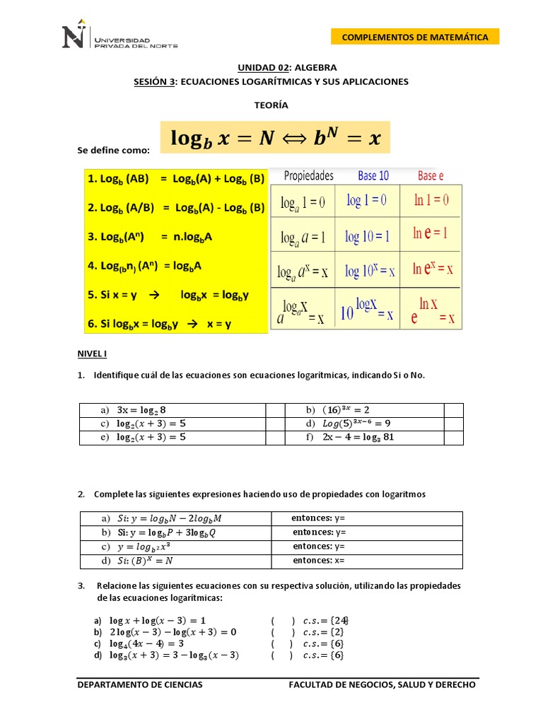 HT - 03.4 - Ecuaciones Logarítmicas - Teoría ( - SEMANA 3 | PDF | Ecuaciones | Logaritmo