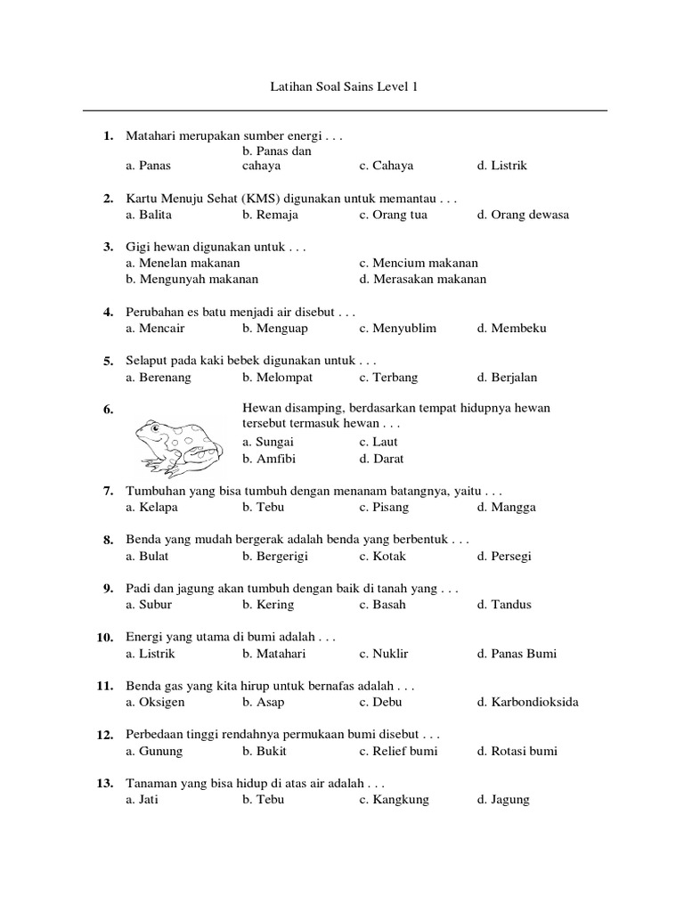 Latihan Soal Sains Kelas 1 SD | PDF