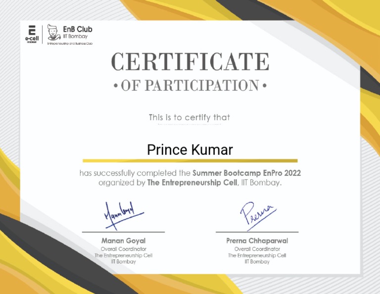 Certificate of Prince Kumar | PDF