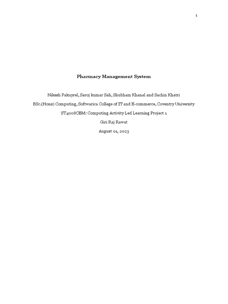 Pharmacy Management System Doc X | Download Free PDF | Pharmacy ...