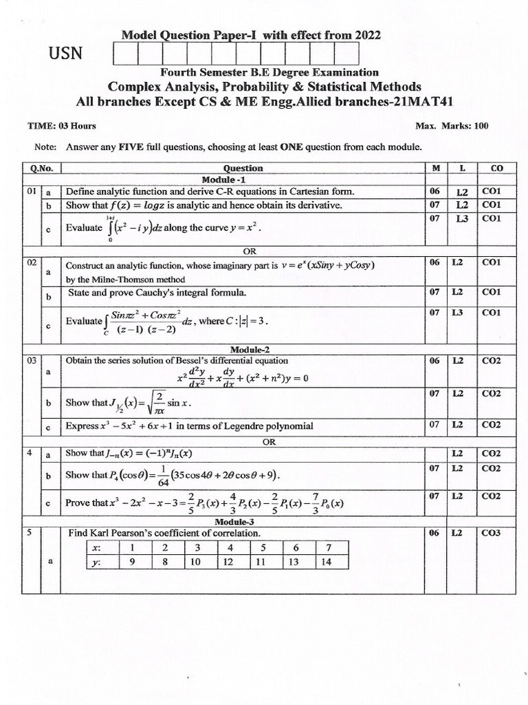 21MAT41 EC B 4th Sem Model QP Scheme Solution | PDF