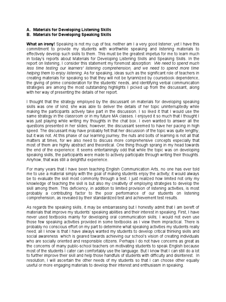 Materials For Developing Listening and Speaking Skills | PDF | Second Language | Cognition