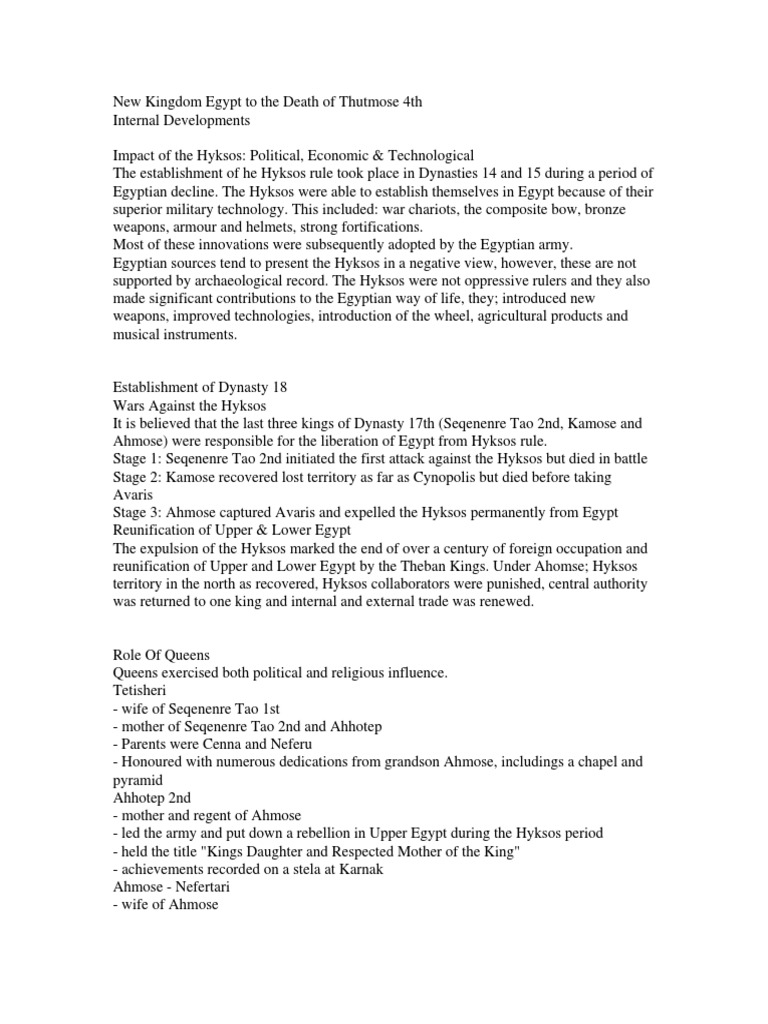 New Kingdom Egypt To The Death of Thutmose 4th | PDF