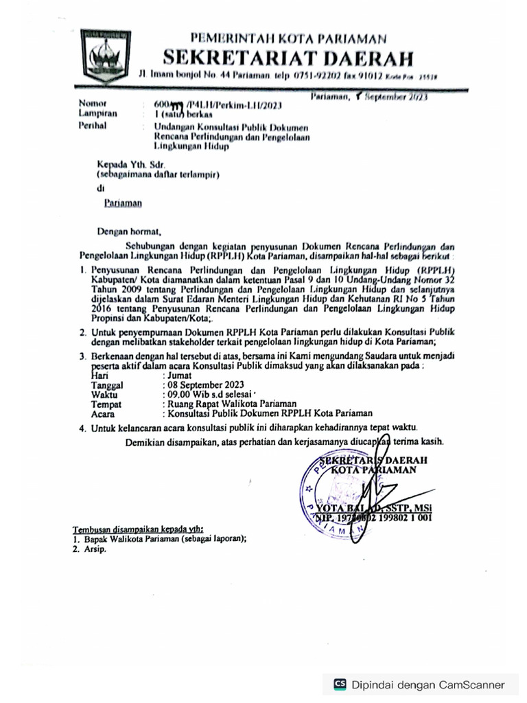 Undangan Konsultasi Publik RPPLH | PDF