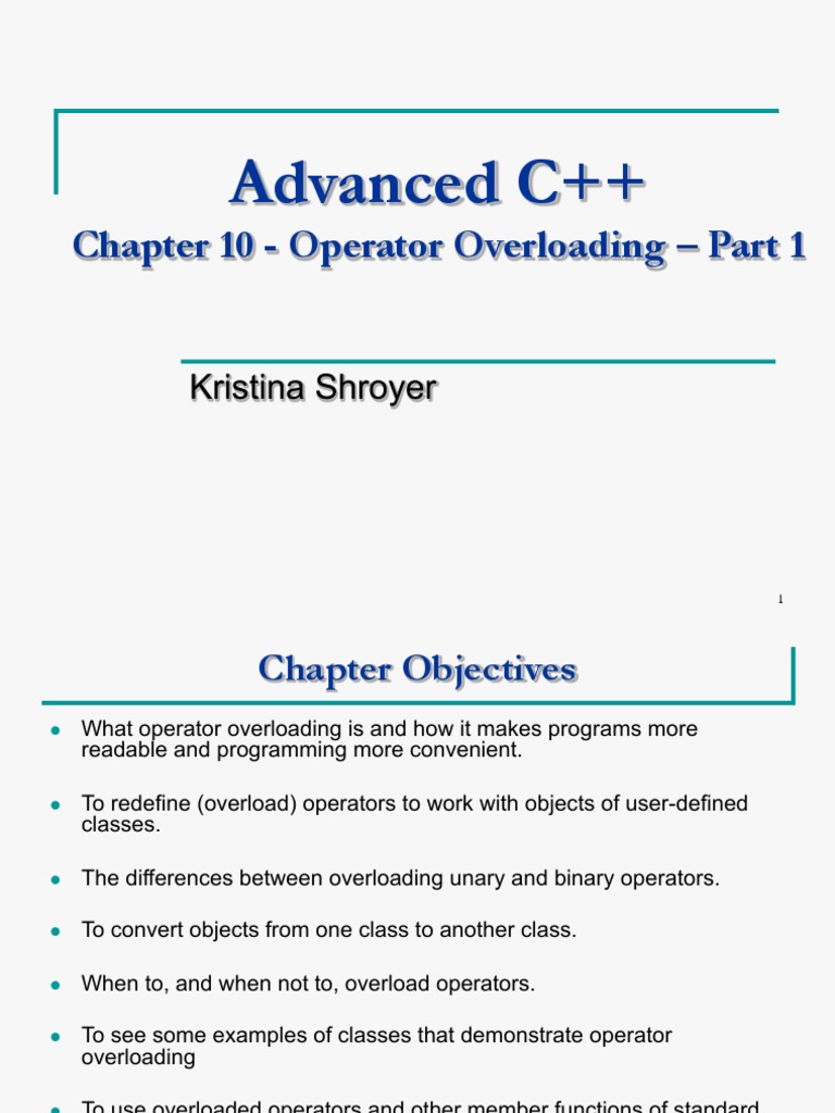 Chapter 10 - Operator Overloading - Part 1 | PDF | Class (Computer Programming) | Method ...