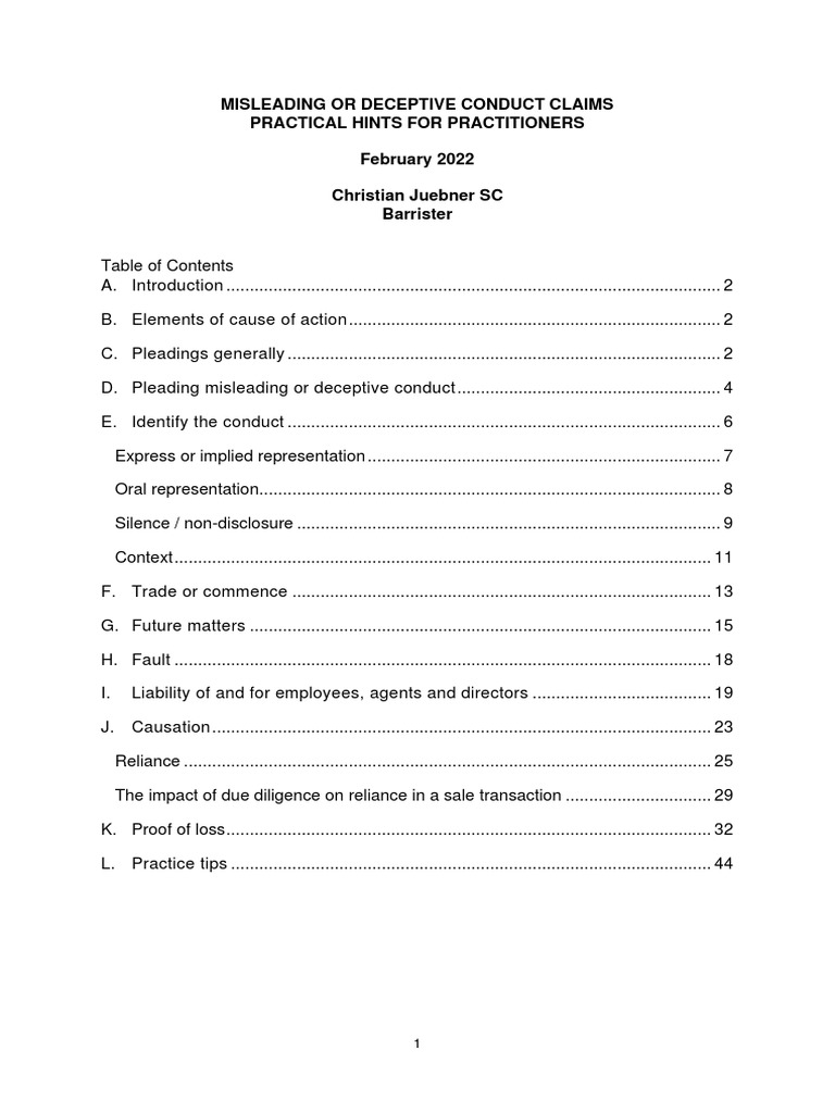 Misleading Conduct Claims Overview | PDF | Law