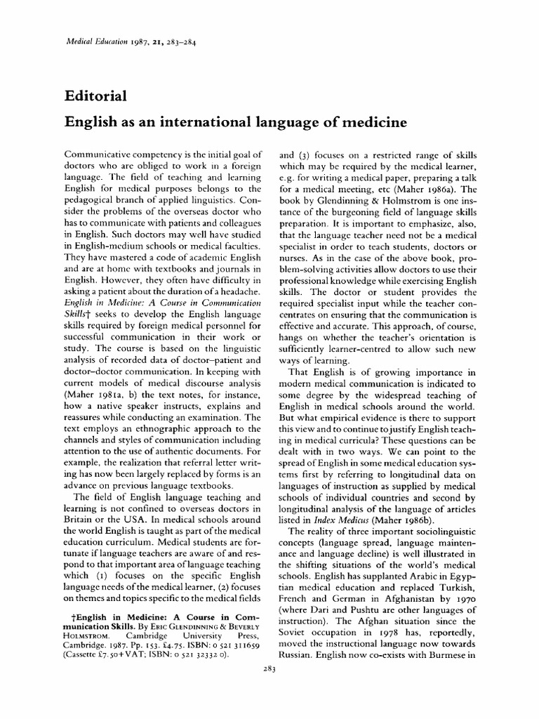 English As An International Language of Medicine | PDF | English ...