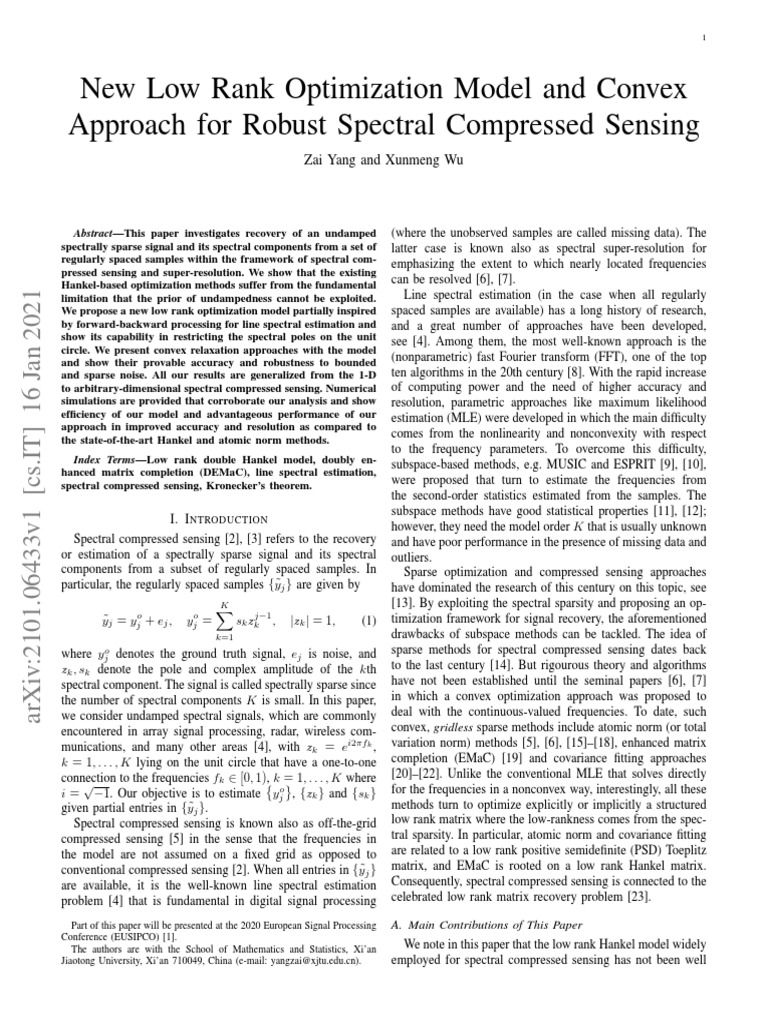 New Low Rank Optimization Model and Convex Approach For Robust Spectral ... New Low Rank Optimization Model and Convex Approach For Robust Spectral ...