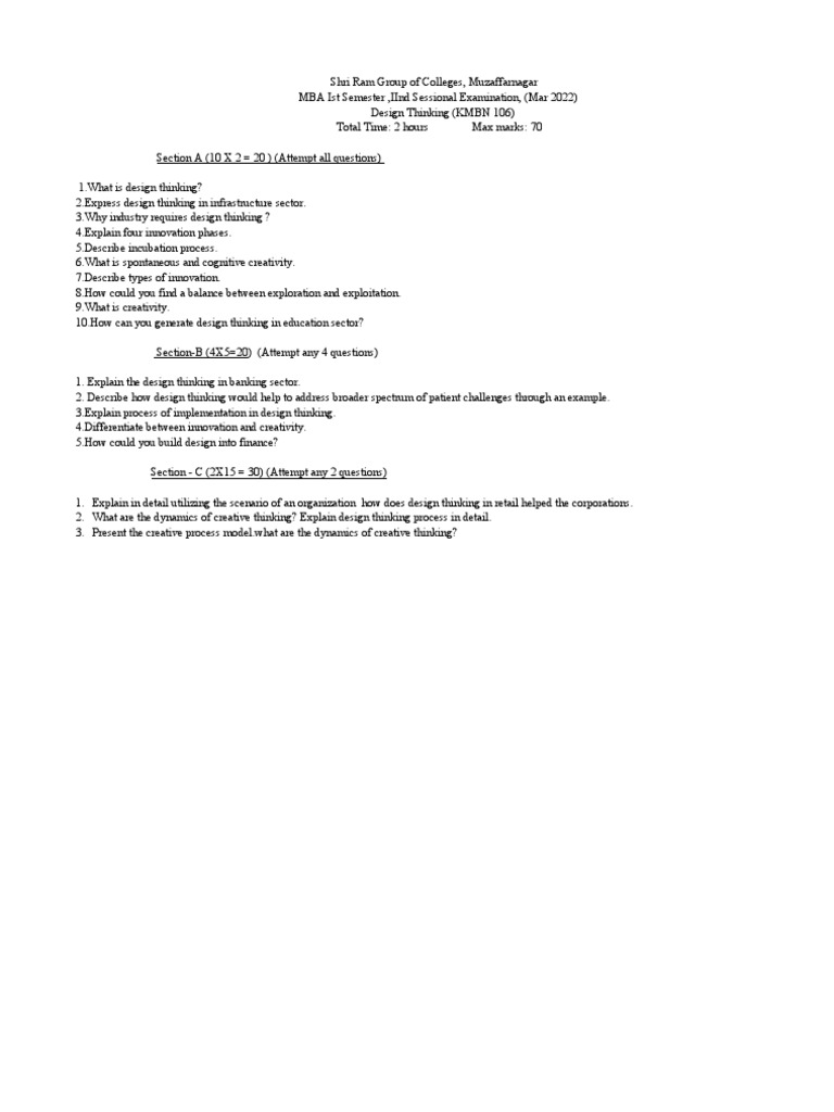 Design Thinking Sessional Test | PDF