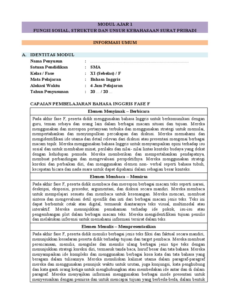 3.6 - Modul Ajar Bhs Inggris 11 - Personal Letter | PDF