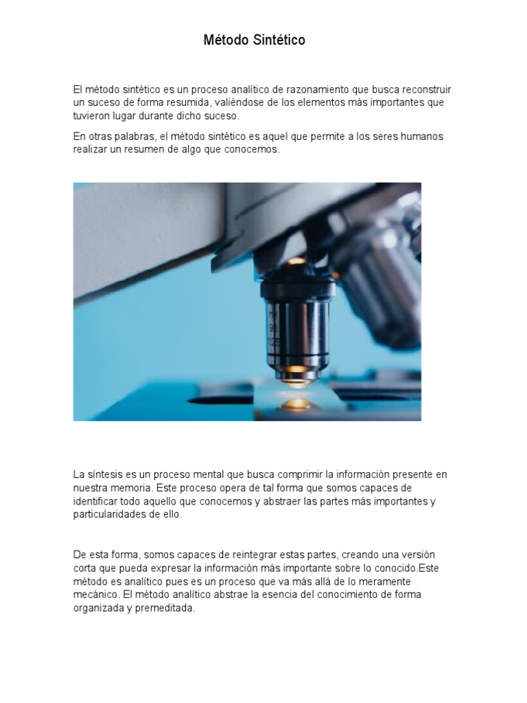El Método Sintético Es Un Proceso Analítico de Razonamiento Que Busca ...