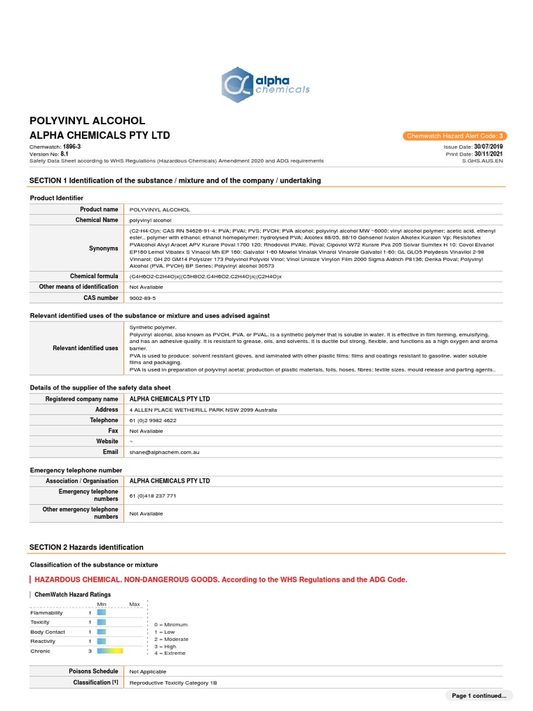 SDS Polyvinyl Alcohol - Denka | PDF