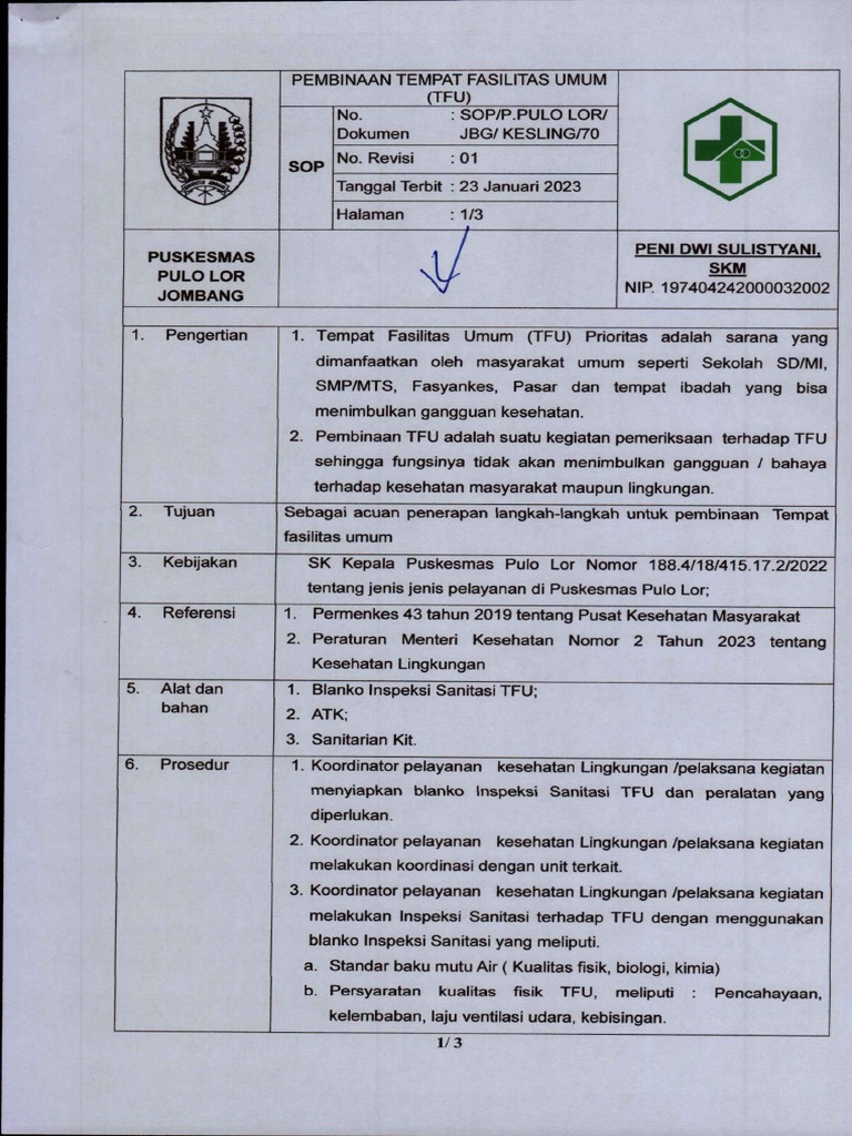 Sop Pembinaan Tempat Fasilitas Umum | PDF